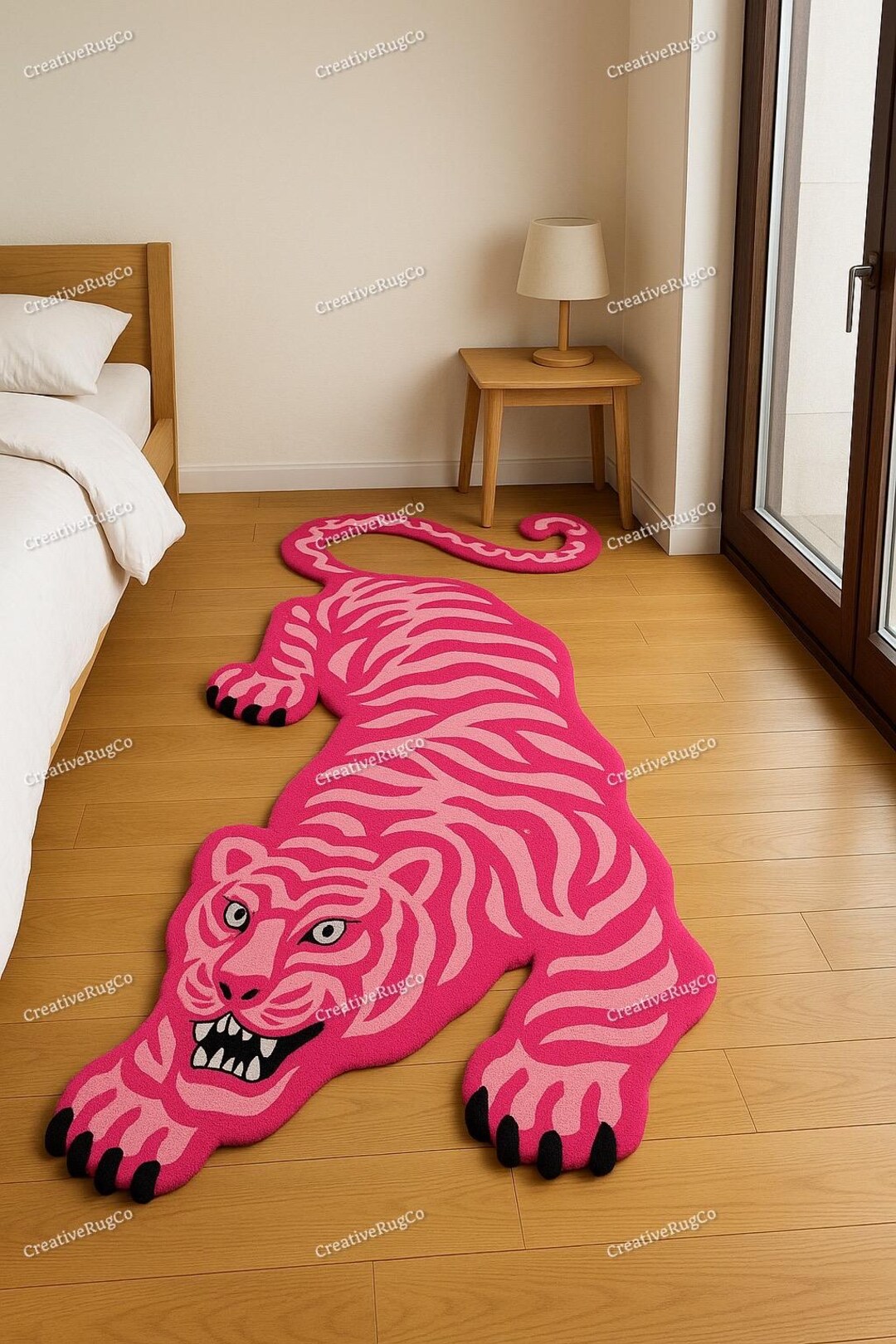 Pink Tiger Shaped Rug | Fun Animal Carpet for Bedroom, Kids Room & Dorm ...