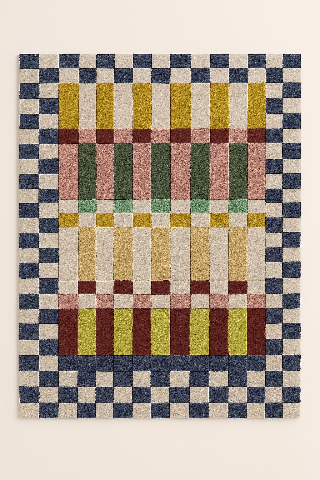 Geometric Modern Rug | Colorful Hand Tufted Wool Carpet | Checkerboard ...