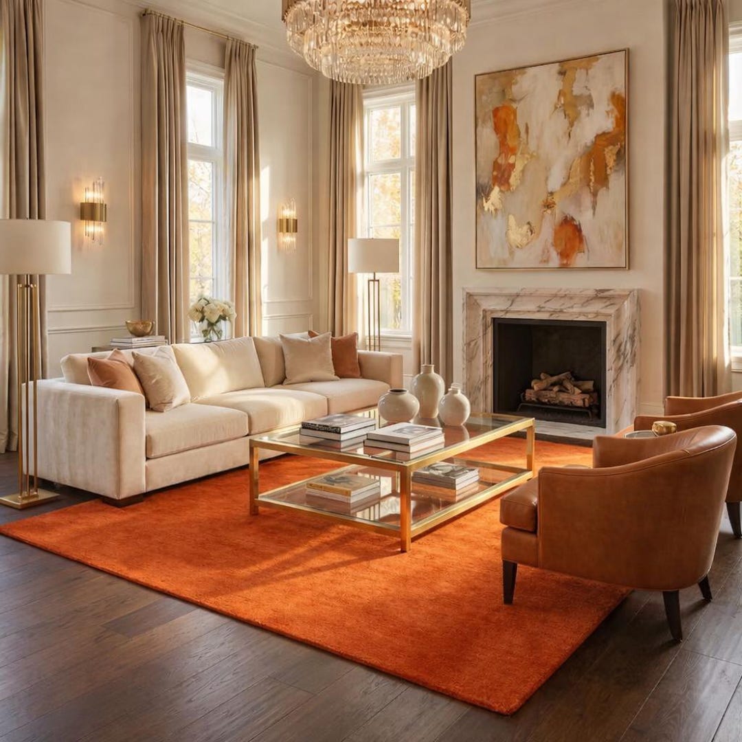 Hand Tufted Solid Rust Orange Area Rug | Modern Minimalist Living Room ...