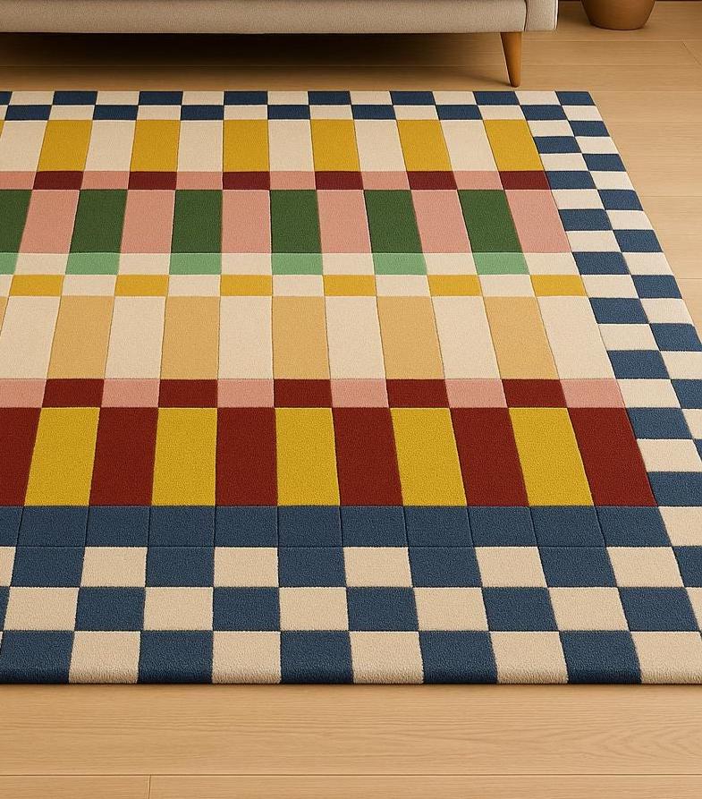 Geometric Modern Rug | Colorful Hand Tufted Wool Carpet | Checkerboard ...