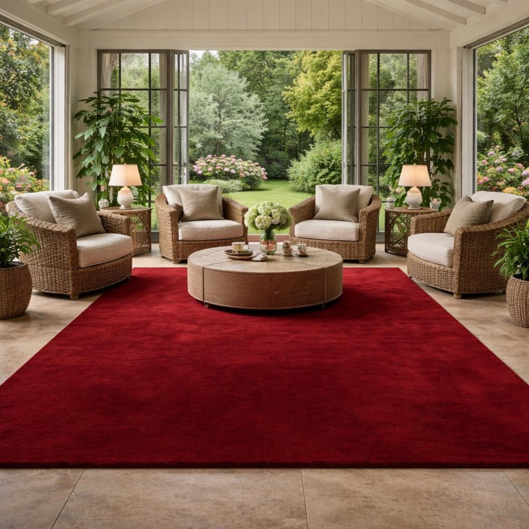 Hand Tufted Solid Red Rug, Modern Minimalist Area Rug, Plush Wool ...