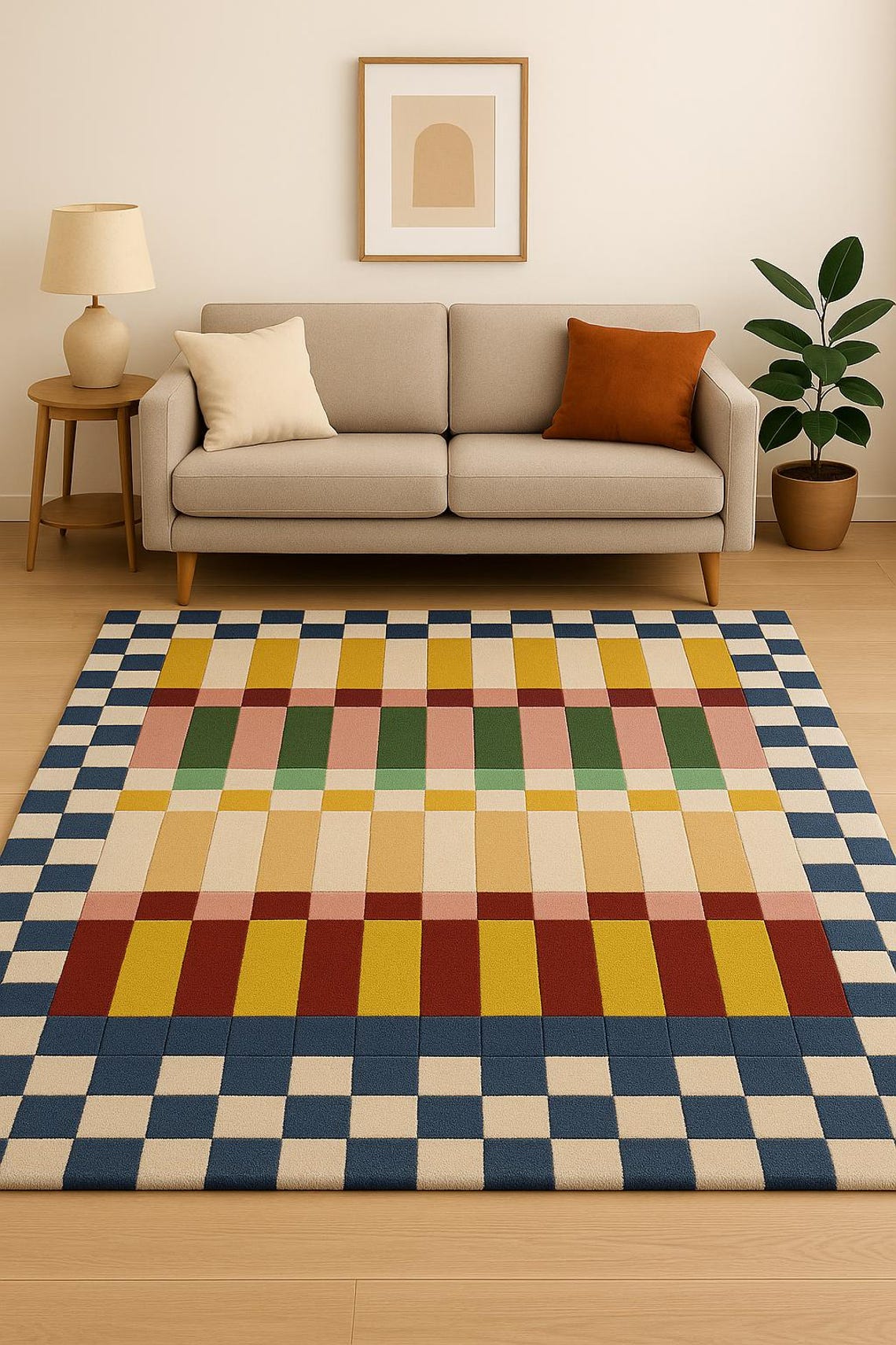 Geometric Modern Rug | Colorful Hand Tufted Wool Carpet | Checkerboard ...
