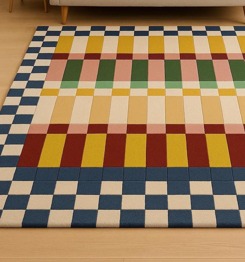 Geometric Modern Rug | Colorful Hand Tufted Wool Carpet | Checkerboard ...