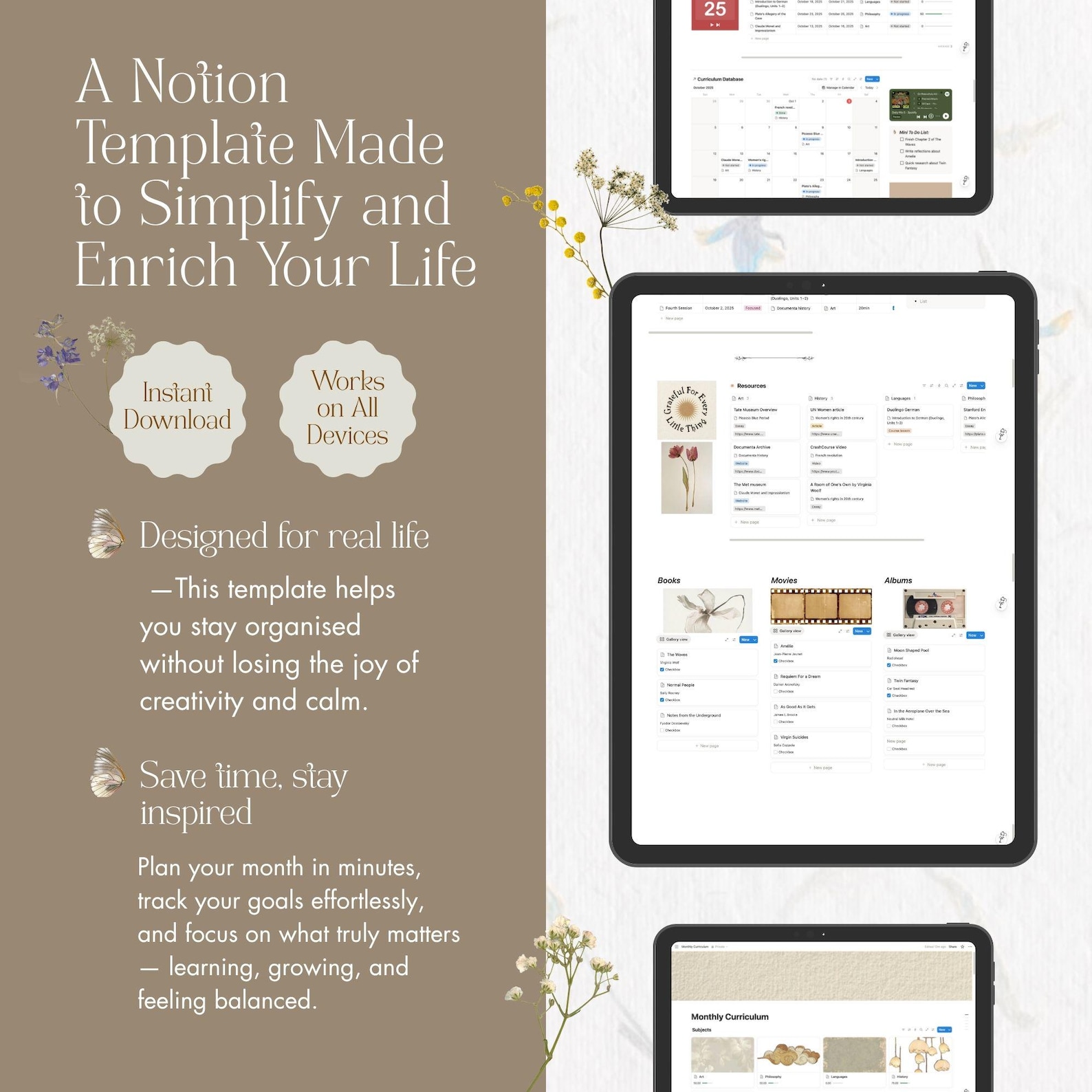 Aesthetic Notion Template | Monthly Personal Curriculum Planner | Study ...
