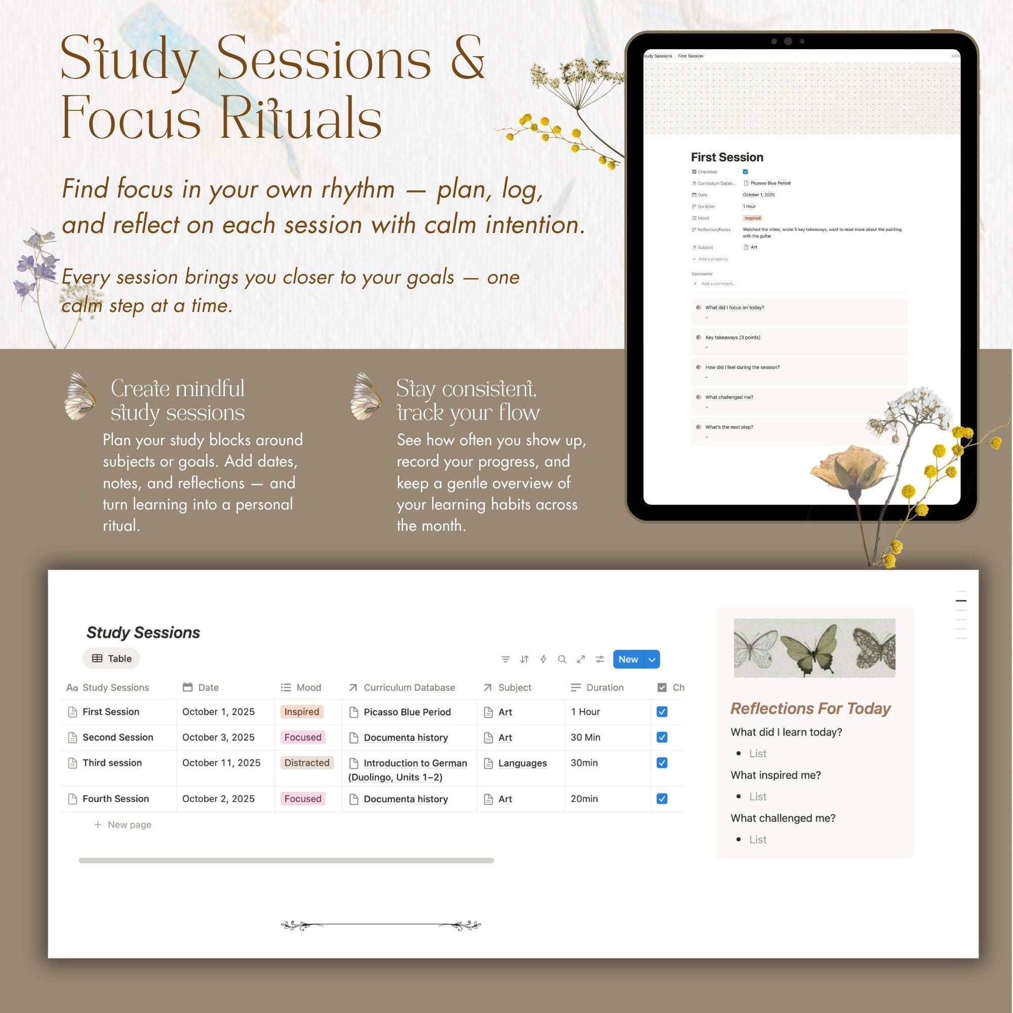 Aesthetic Notion Template | Monthly Personal Curriculum Planner | Study ...