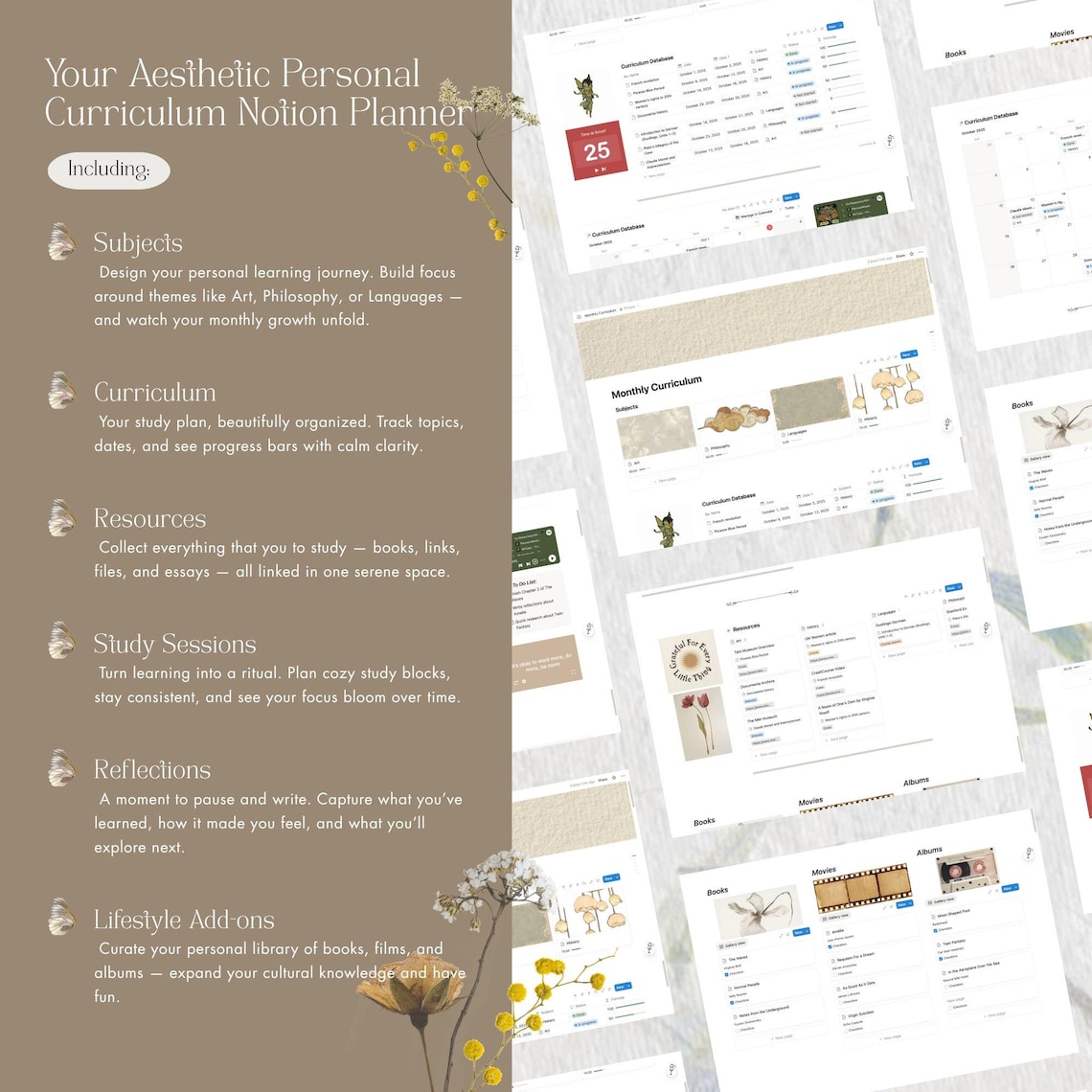 Aesthetic Notion Template | Monthly Personal Curriculum Planner | Study ...