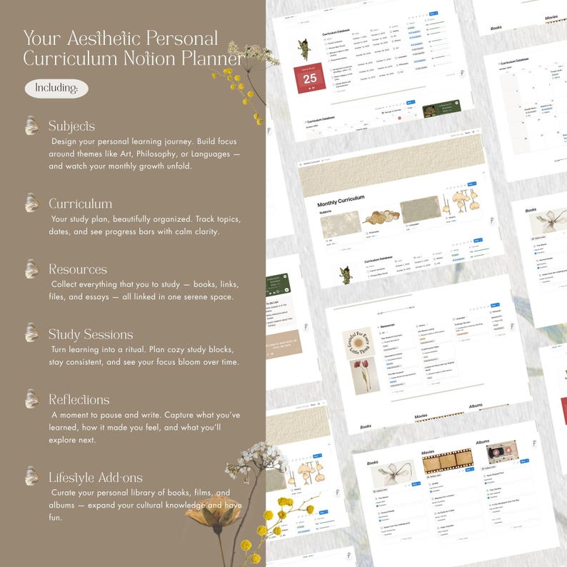 Aesthetic Notion Template | Monthly Personal Curriculum Planner | Study ...