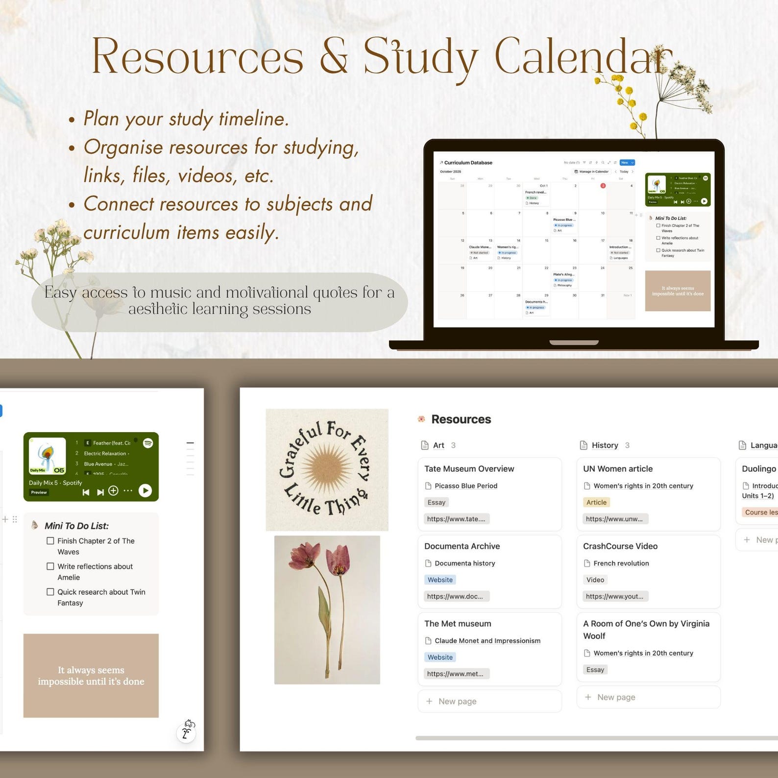 Aesthetic Notion Template | Monthly Personal Curriculum Planner | Study ...