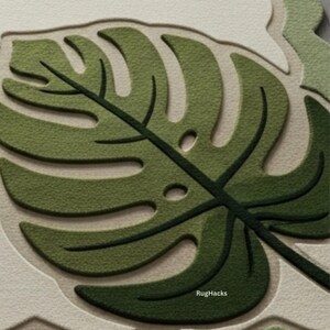 Tropical Leaf Area Rug Green Beige | Modern Botanical Carpet | Handmade ...