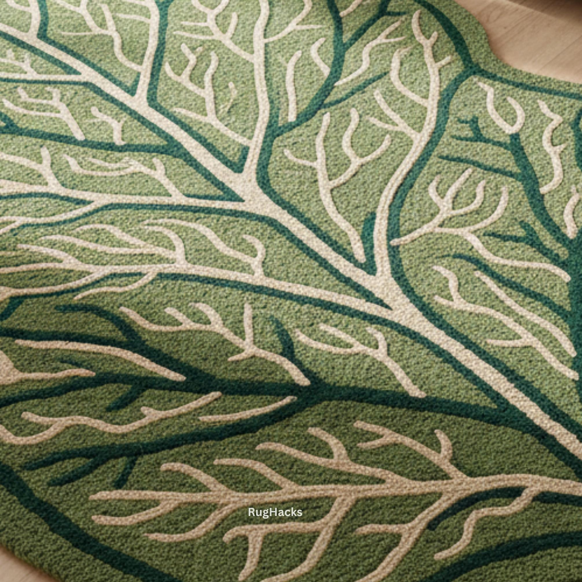 Leaf Shaped Rug | Green Botanical Carpet | Nature Inspired Area Rug ...
