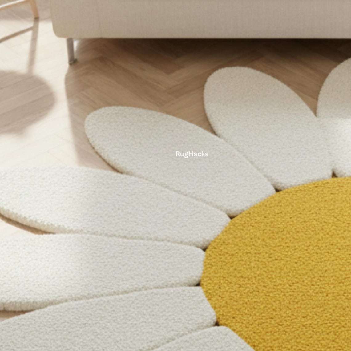 Daisy Flower Shaped Hand Tufted Wool Rug in White and Yellow | Floral ...