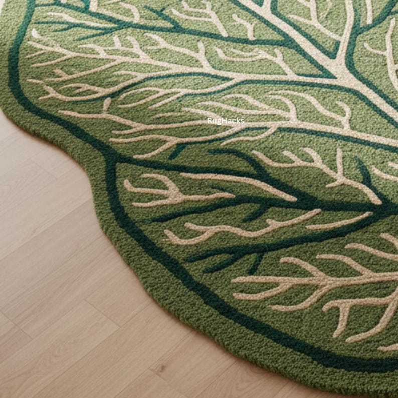 Leaf Shaped Rug | Green Botanical Carpet | Nature Inspired Area Rug ...