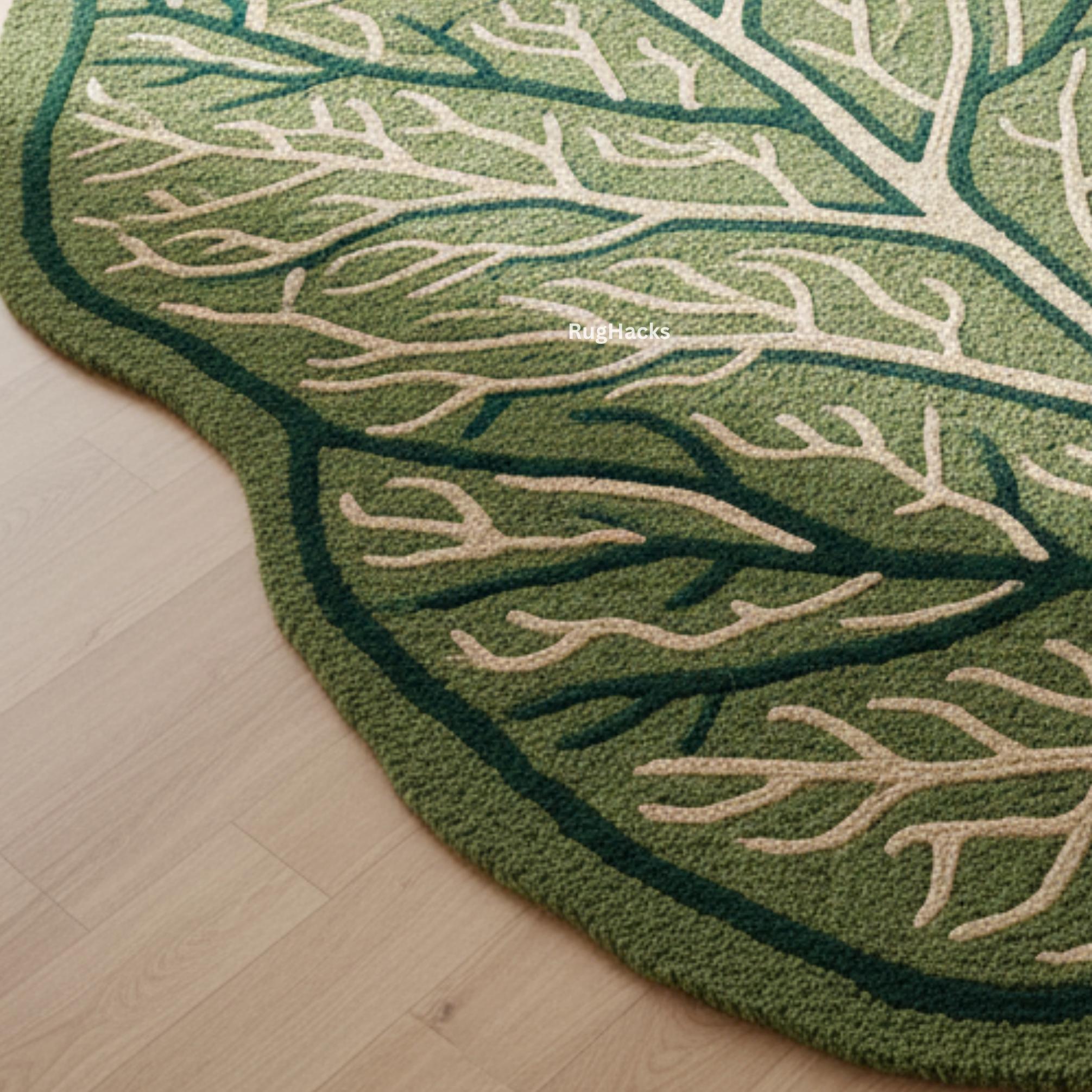 Leaf Shaped Rug | Green Botanical Carpet | Nature Inspired Area Rug ...