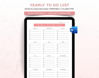 Editable Yearly Planner: Printable Annual Overview (fillable PDF & Word ...