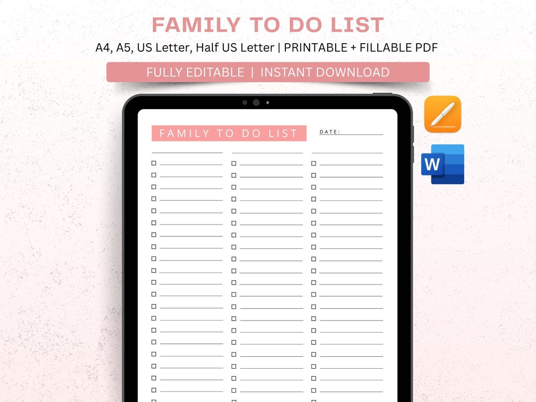 Family to Do List Printable Template, Tasks for Family Members, Family ...