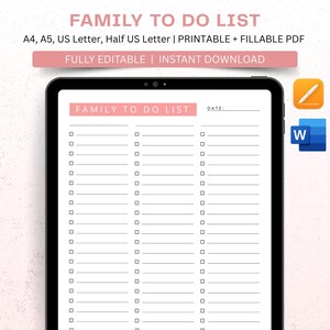 Family to Do List Printable Template, Tasks for Family Members, Family ...