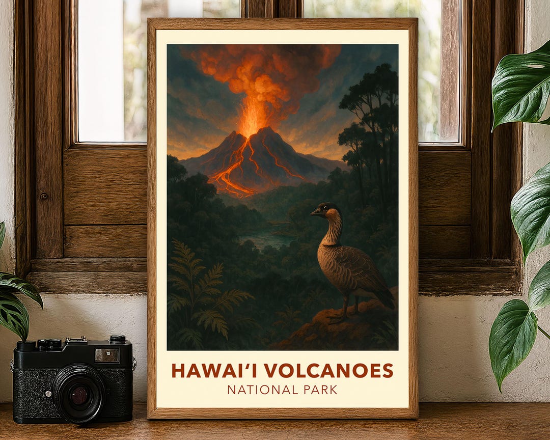 Hawai‘i Volcanoes National Park Poster • Lava Eruption at Dusk Wall Art ...