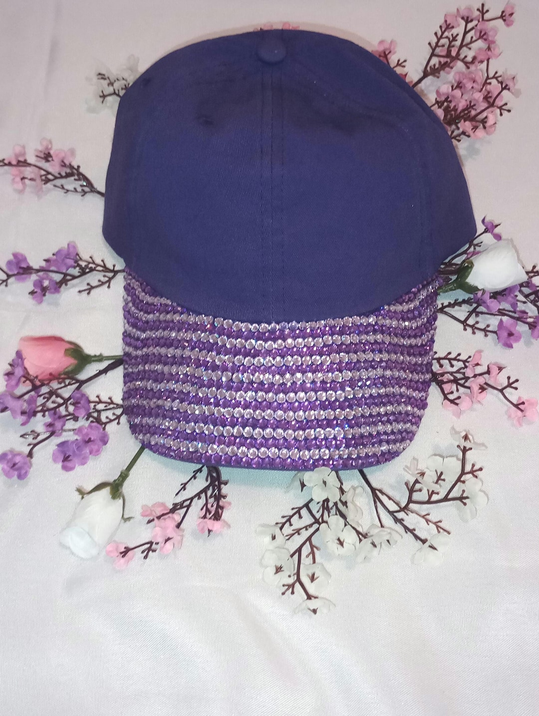 Adjustable Purple Striped Rhinestone Baseball Cap - Etsy