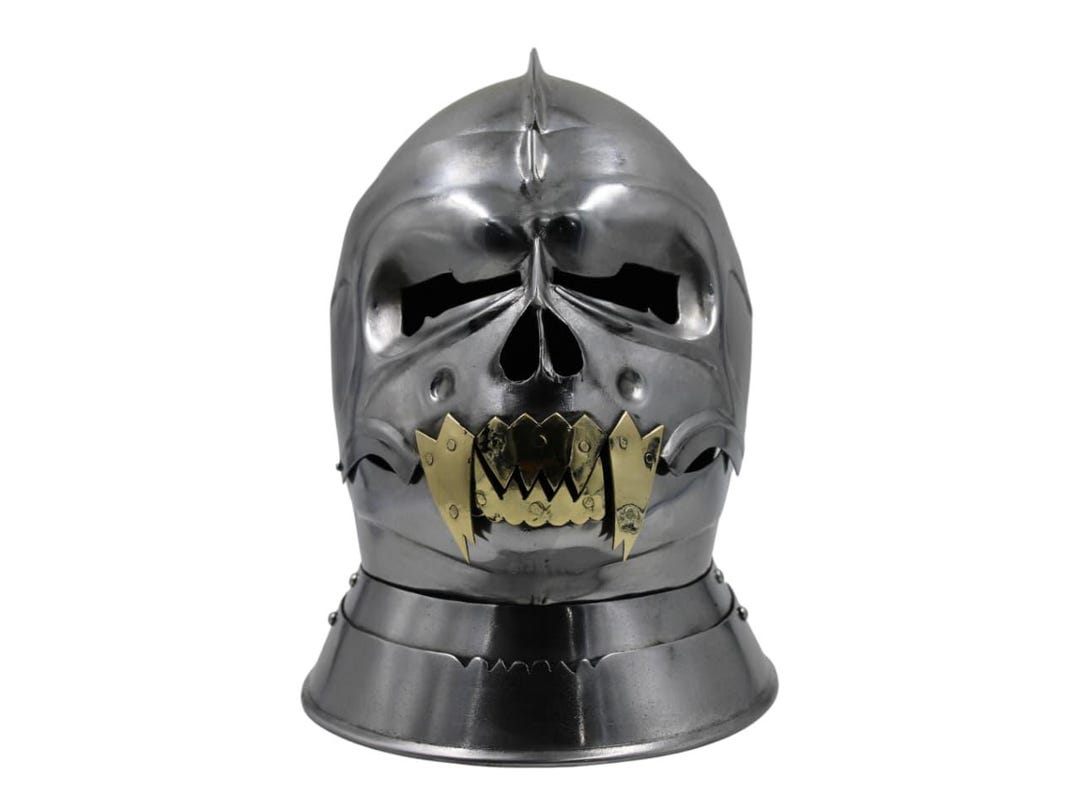 Demonic Skull Helmet: 18 Gauge Steel Knight Armor for LARP - Etsy