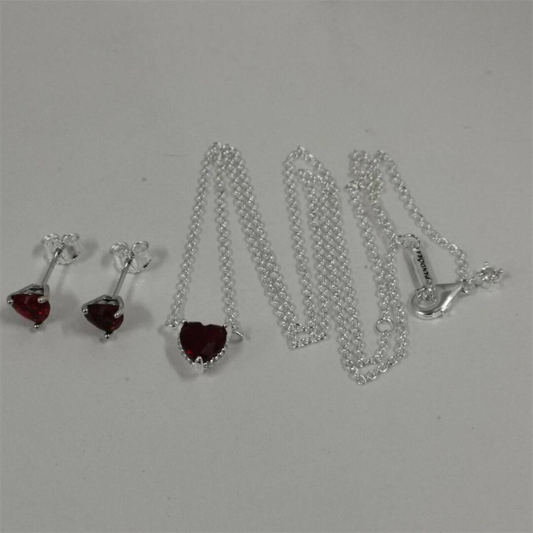 Pandora Sparkling Red Heart Stud Earrings Heart Halo Pendant Necklace ...