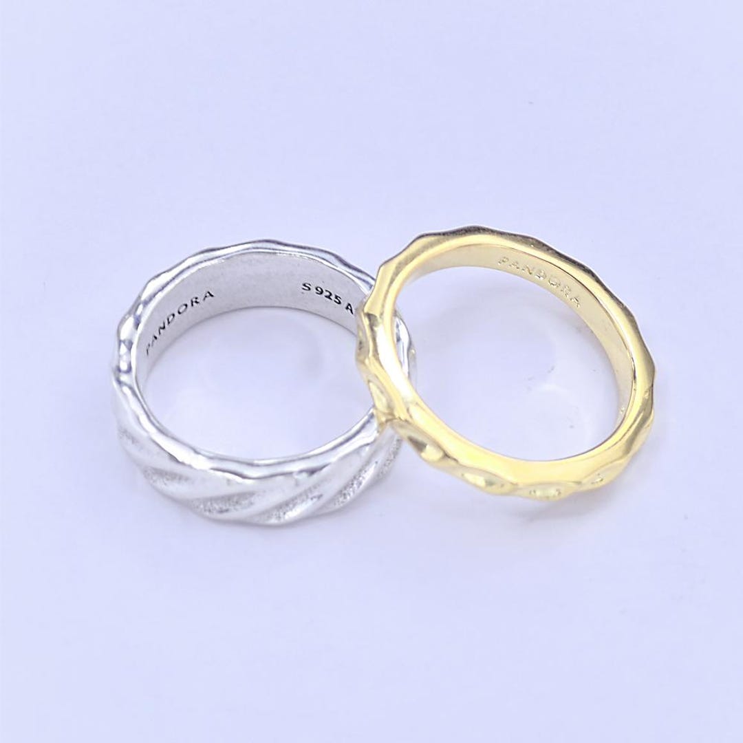 Pandora Silver and Gold Ale Two-tone Ripple Effect Ring Set - Etsy