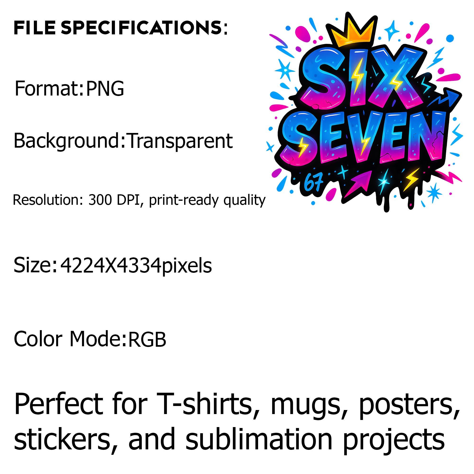 Six Seven Graffiti PNG Bundle, 5 Neon Designs Street Art Sublimation ...