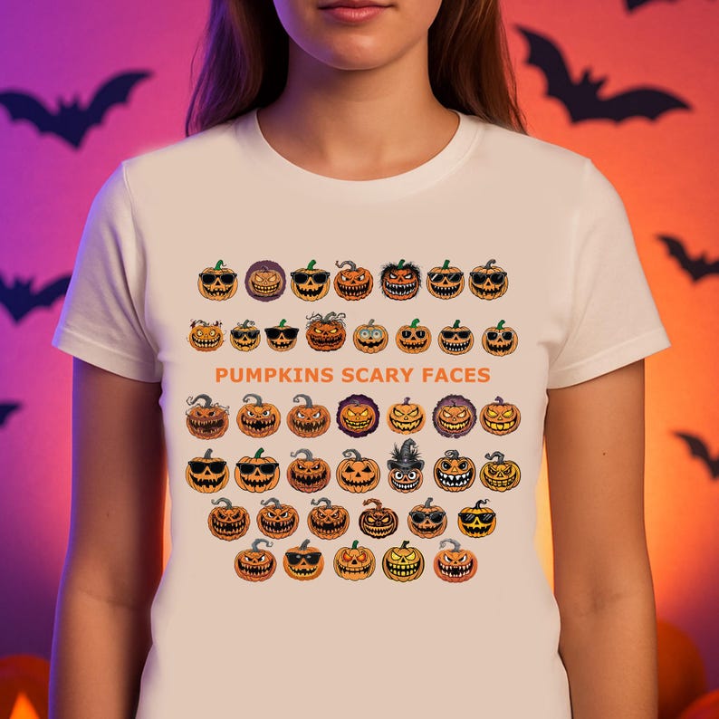 Halloween Pumpkin Faces Clipart Bundle | 40 PNG Designs (digital ...