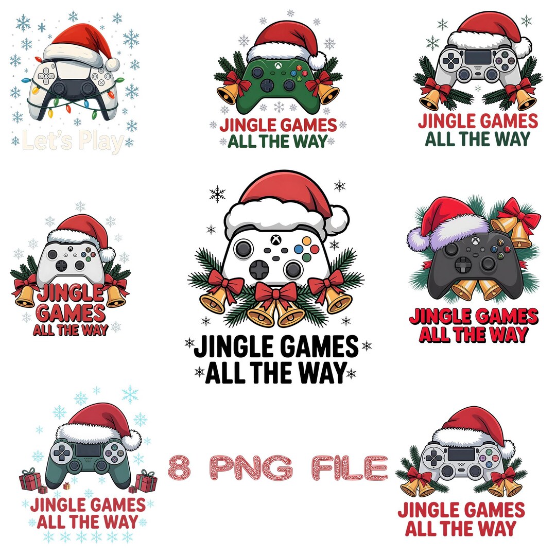Christmas Gamer Clipart | Santa Hat Game Controller Designs (8 PNG) - Etsy