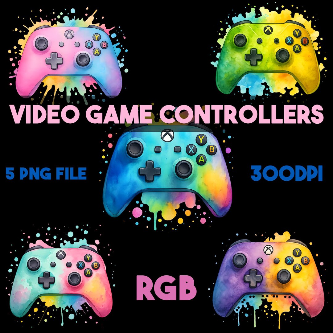 Watercolor Xbox Controllers PNG Bundle | Gaming Clipart Set 300 DPI ...