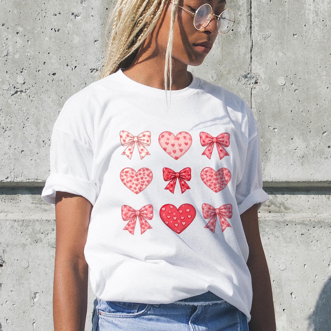 Coquette Hearts and Bows PNG, Valentine Grid Design, Pink Red Heart ...