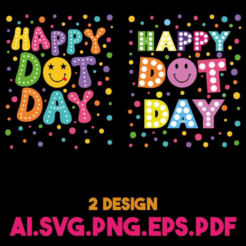 Smiley Face Dot Day Clipart Bundle: Retro Polka Dot Designs (SVG, PNG ...