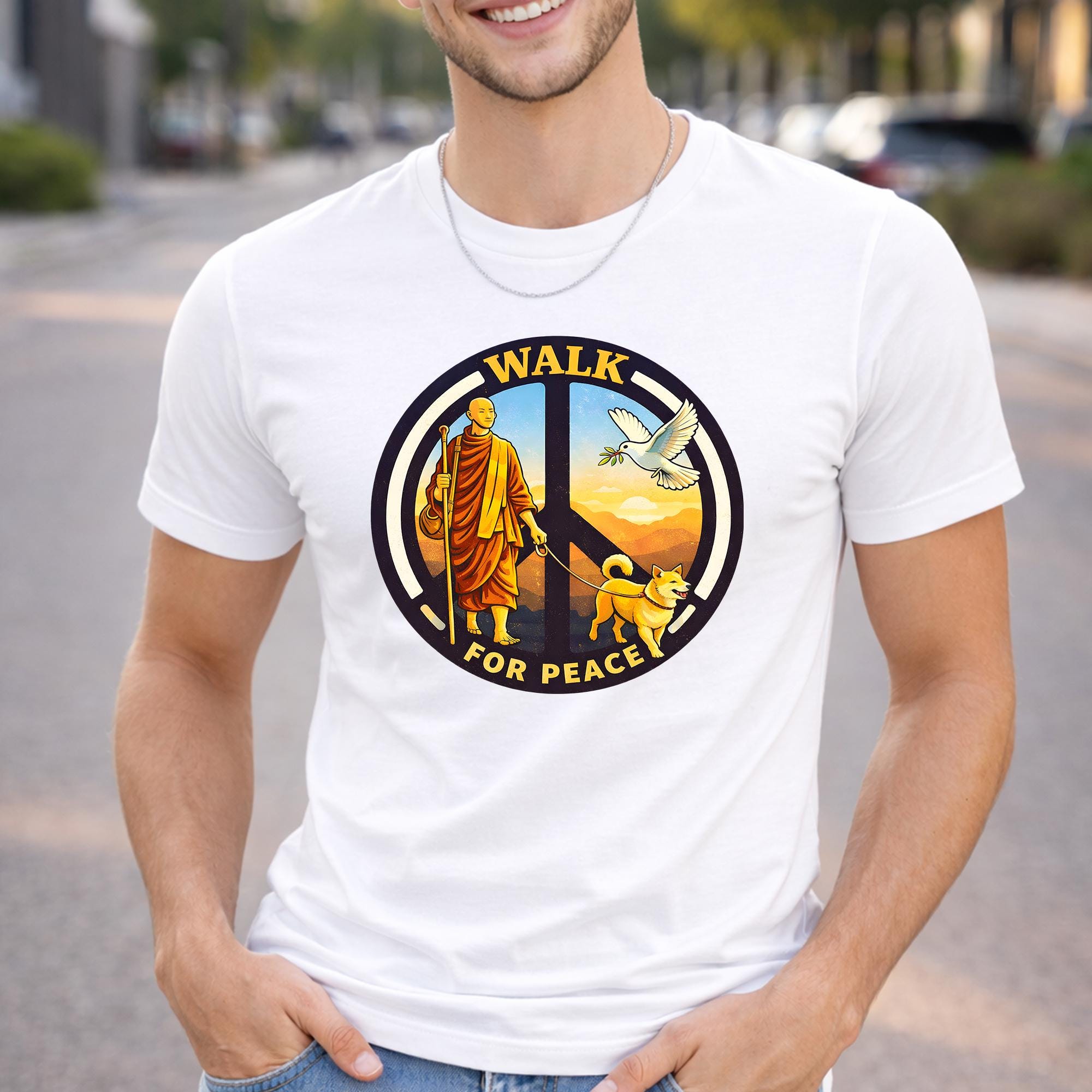Walk for Peace PNG SVG Bundle, Peace Quote Art, Monk Walking Dog Design ...