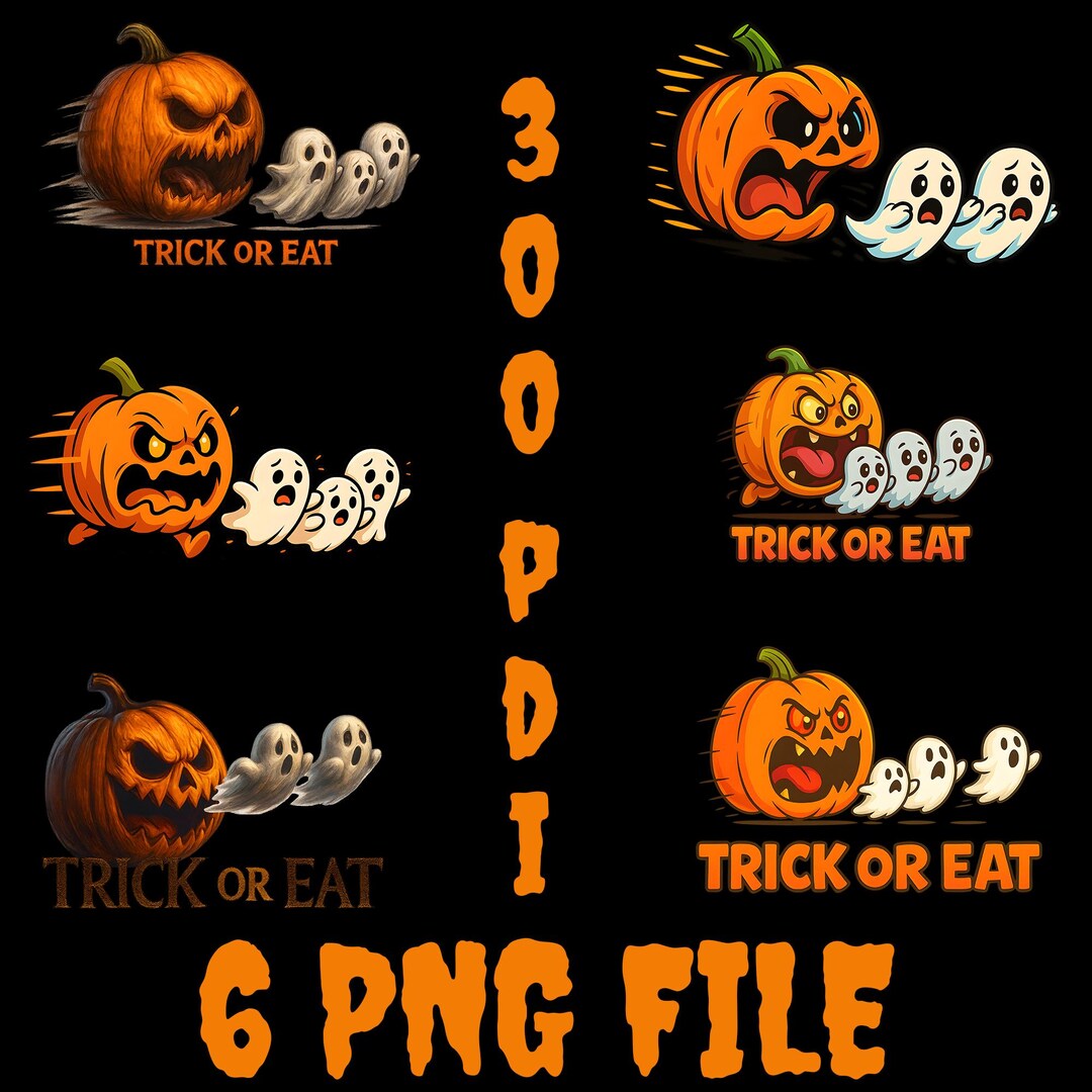 Pumpkin Chasing Ghost Clipart Set, Funny Halloween PNG (digital ...