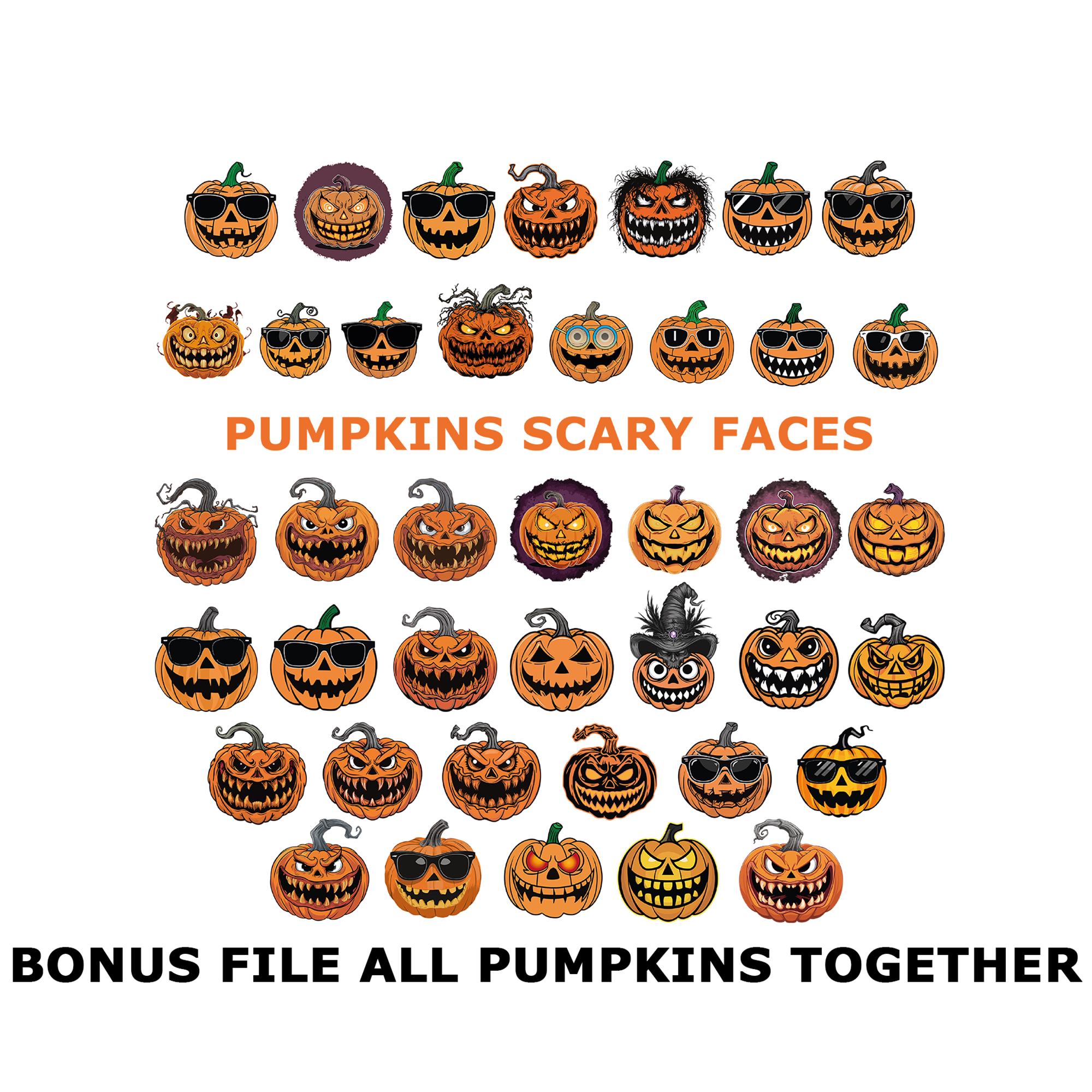 Halloween Pumpkin Faces Clipart Bundle | 40 PNG Designs (digital ...