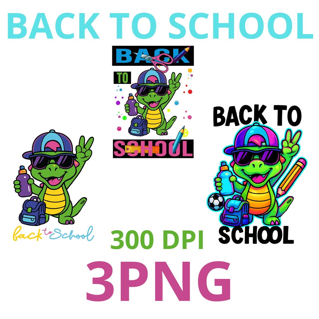 Dinosaur Back to School PNG Bundle: T-rex With Backpack (digital Files ...