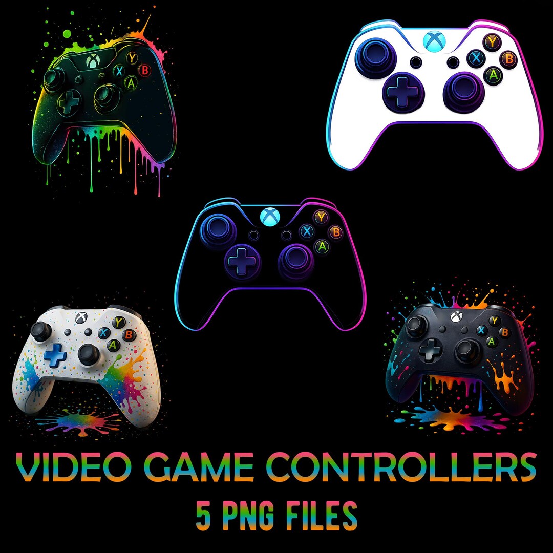 Neon Game Controller PNG Bundle: Gamer Clipart, Digital Art (300 DPI ...