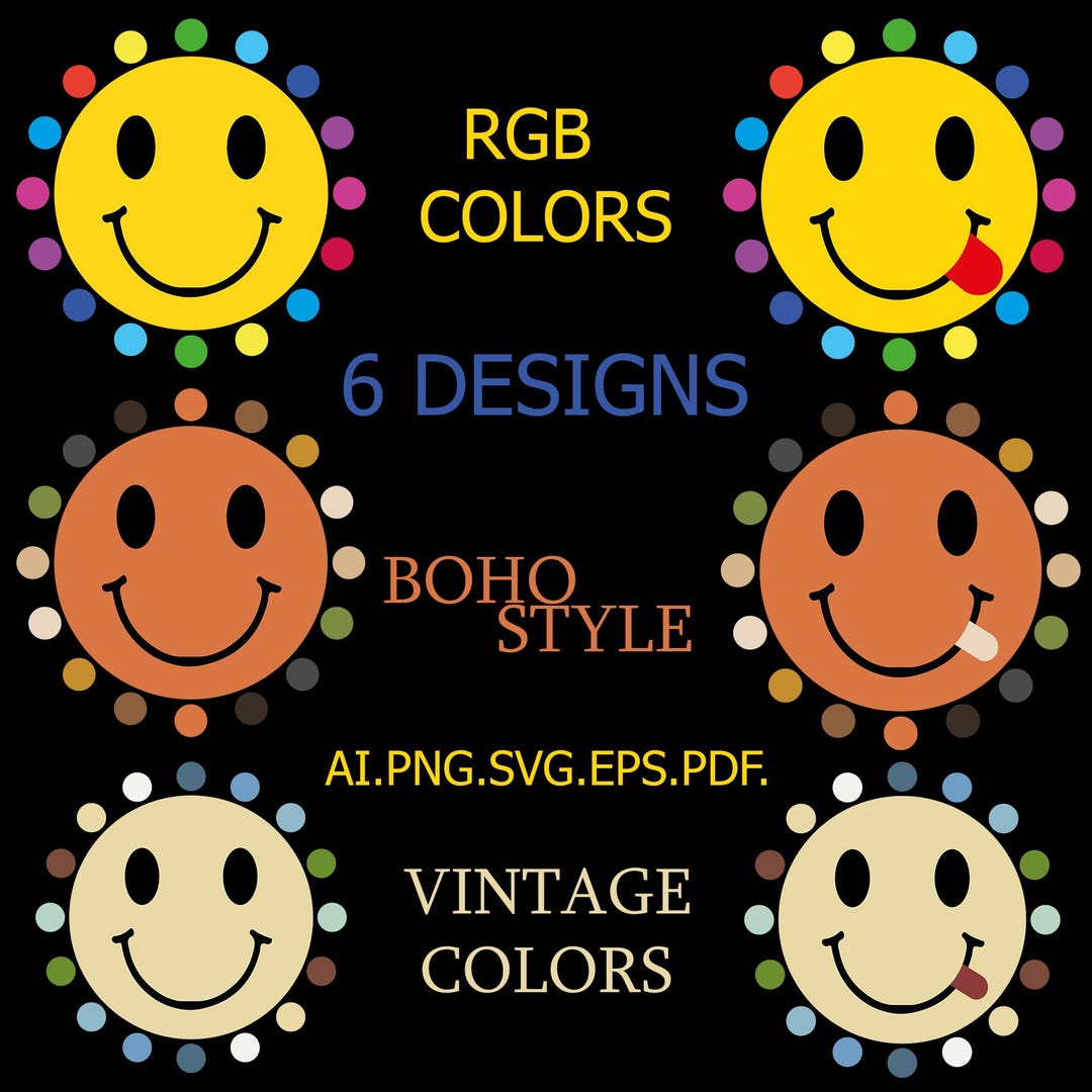 Smiley Face Bundle: Boho & Vintage Designs (digital Download) - Etsy
