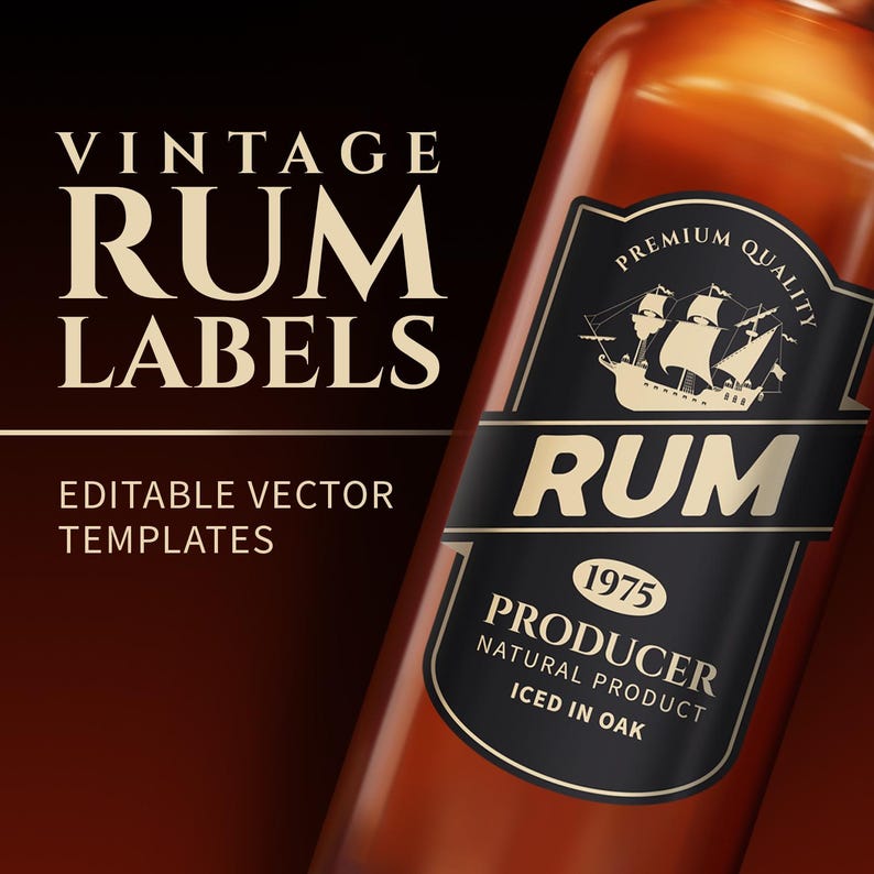 Vintage Nautical Rum Label Set – Printable Alcohol Bottle Stickers (AI ...