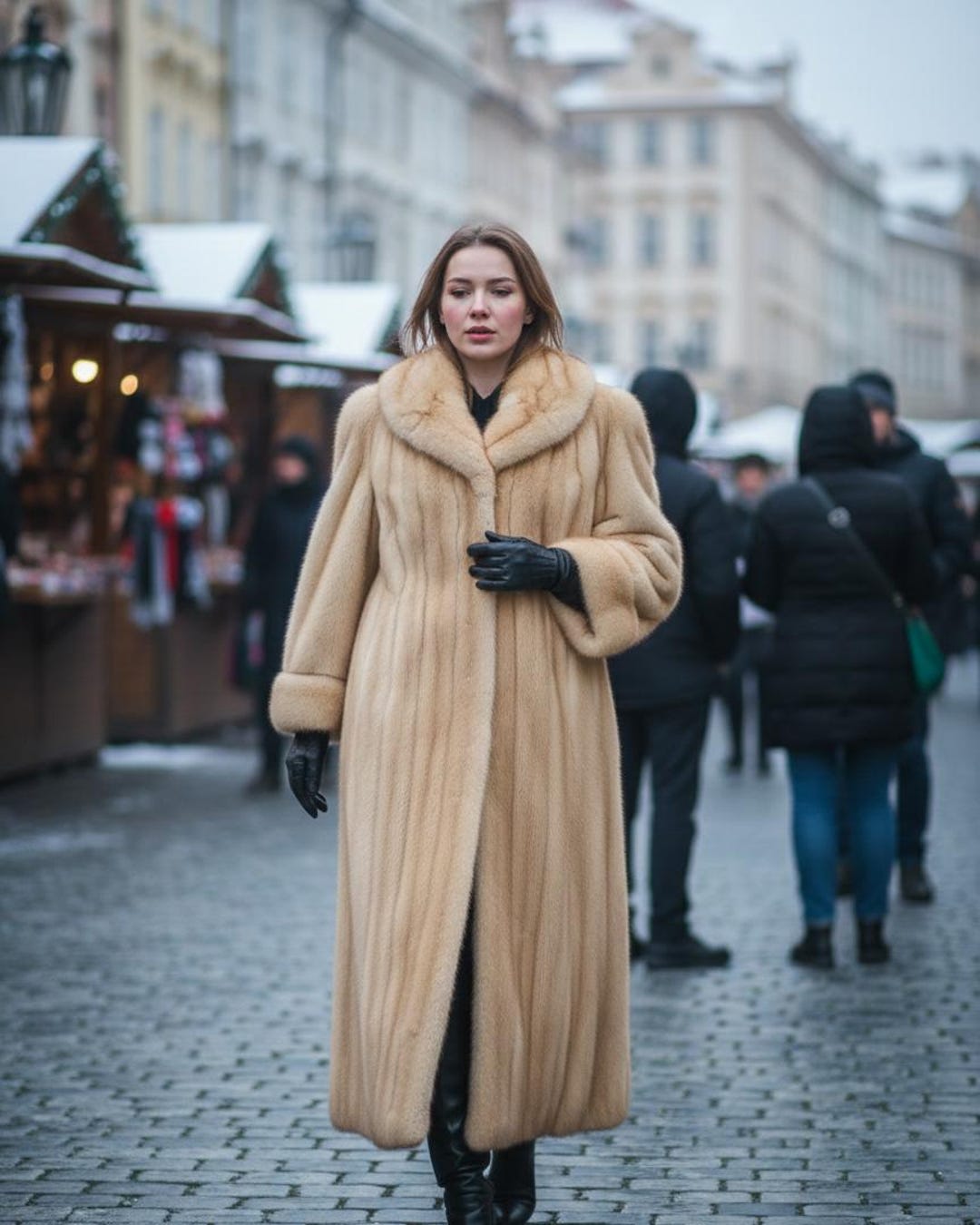 Women's Plus Size Extra Long Light Whiskey Mink Fur Jacket With Hood ...