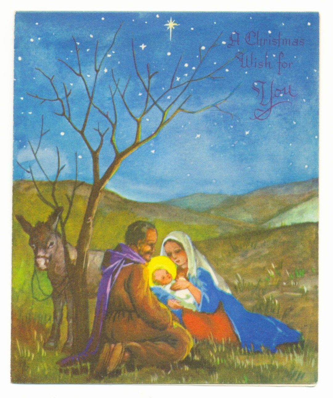 Nativity Christmas Card Mary Josph Baby Jesus Donkey - Etsy