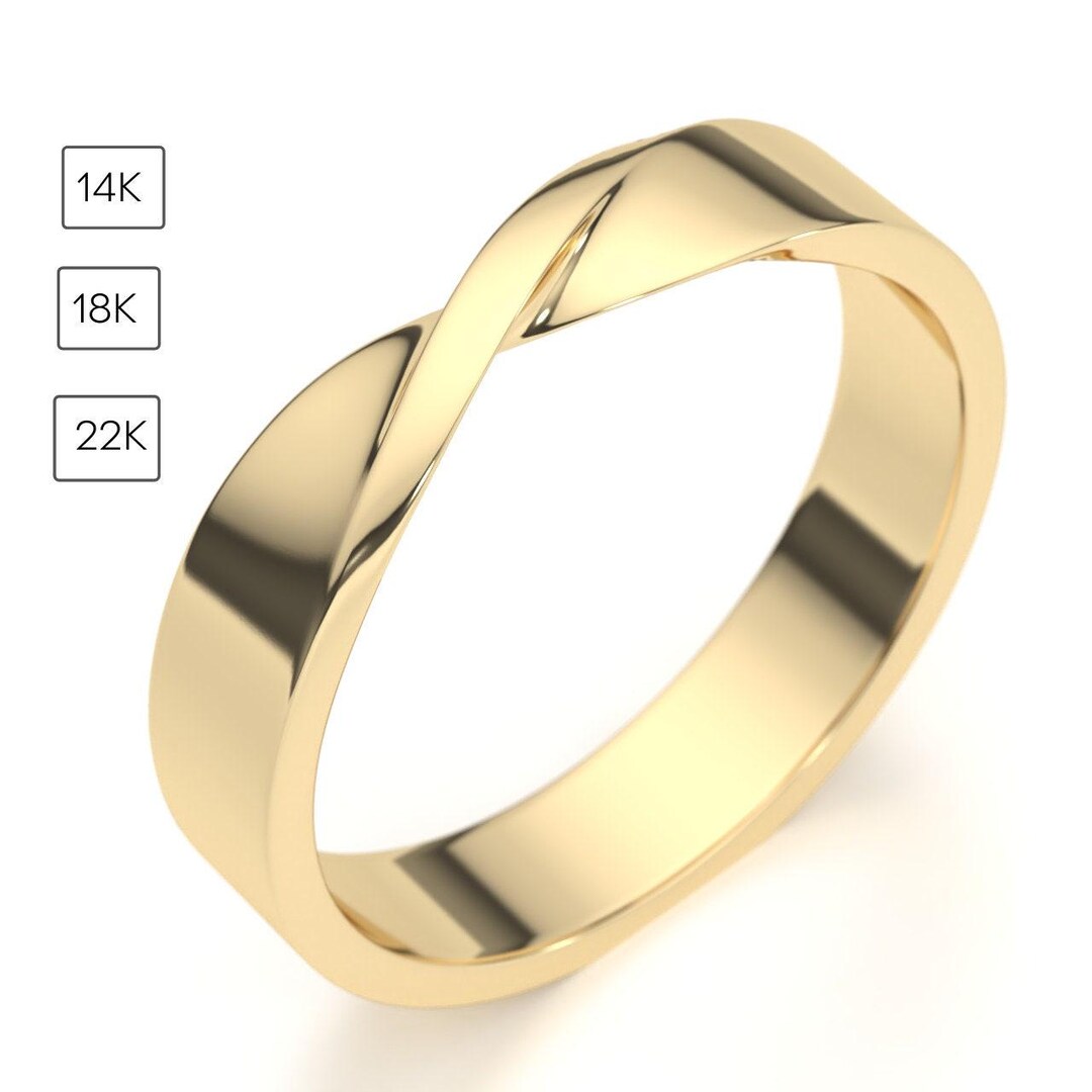 5MM Solid Yellow Gold Mobius 14K 18K 22K Men's Wedding Band | 14K ...