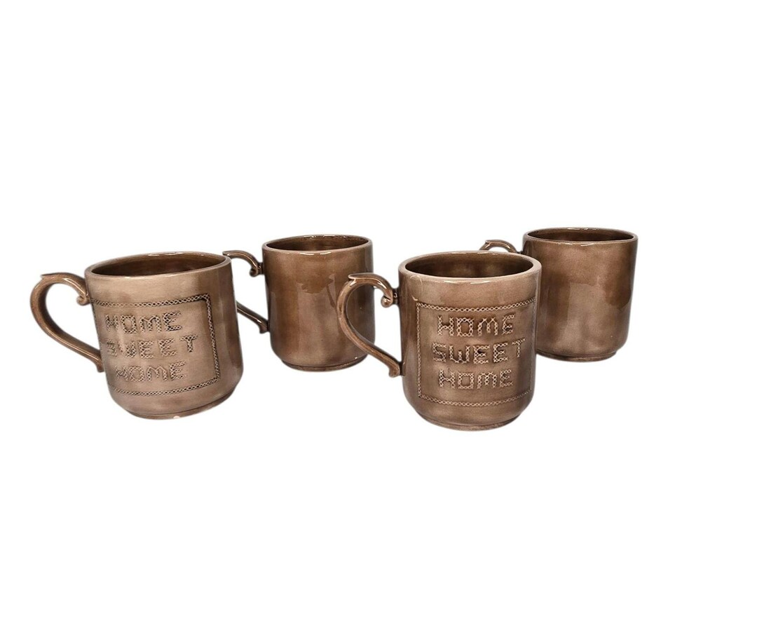 Vintage Duncan Ceramics Home Sweet Home Prairie Country Coffee Mugs Set ...
