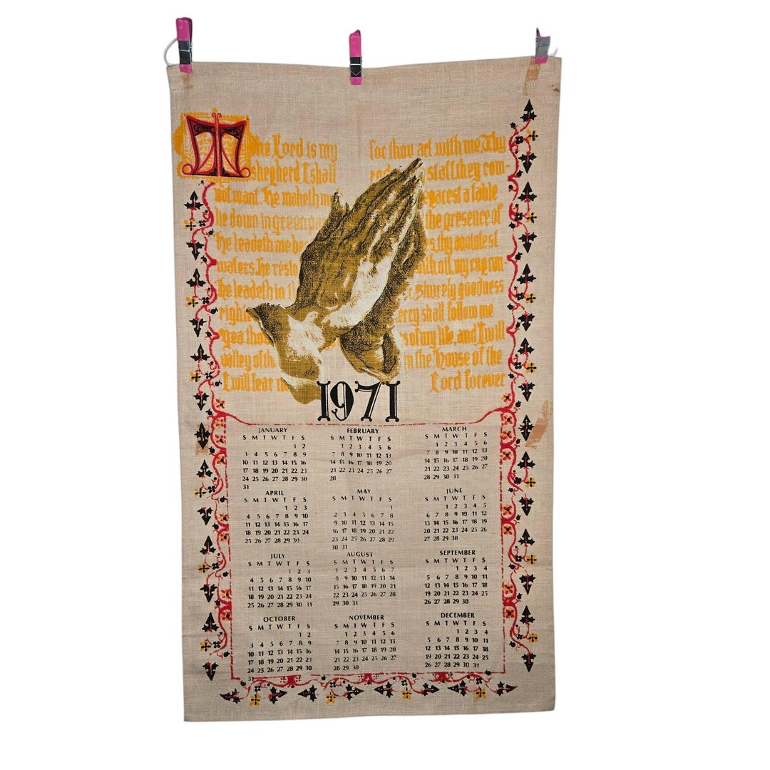 Vintage 1971 23rd Psalm Prayer Calendar Tea Towel, Linen Cotton ...