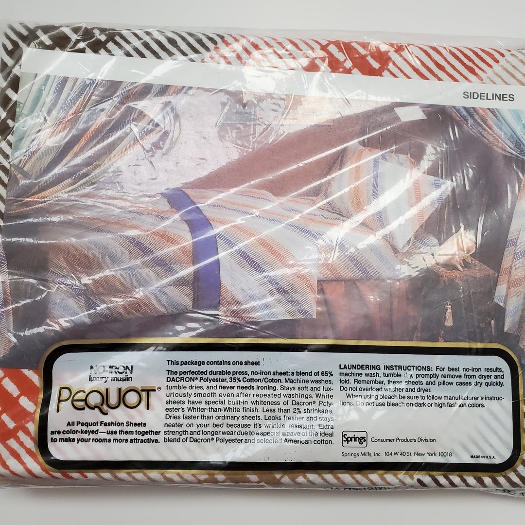 Pequot Vintage 70s 1 Double Flat Sheet Sidelines Pattern, Orange, Brown ...