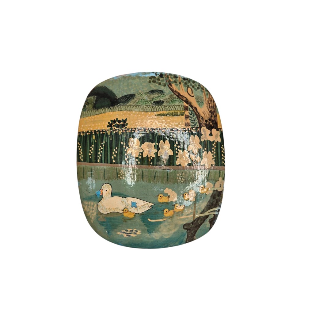 Vintage Kashmiri Folk Art Paper Mache Ducks on A Pond Lacqured Trinket ...