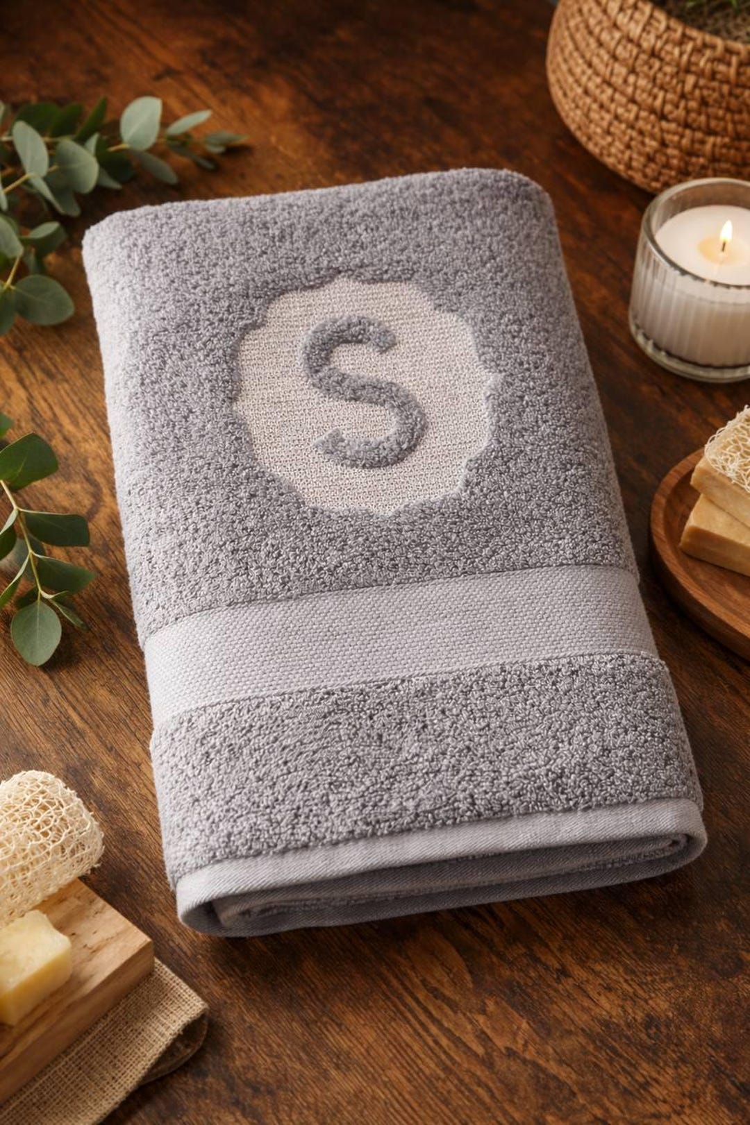Towel With Embossed Letter | Custom Cotton Bath Towel - Etsy