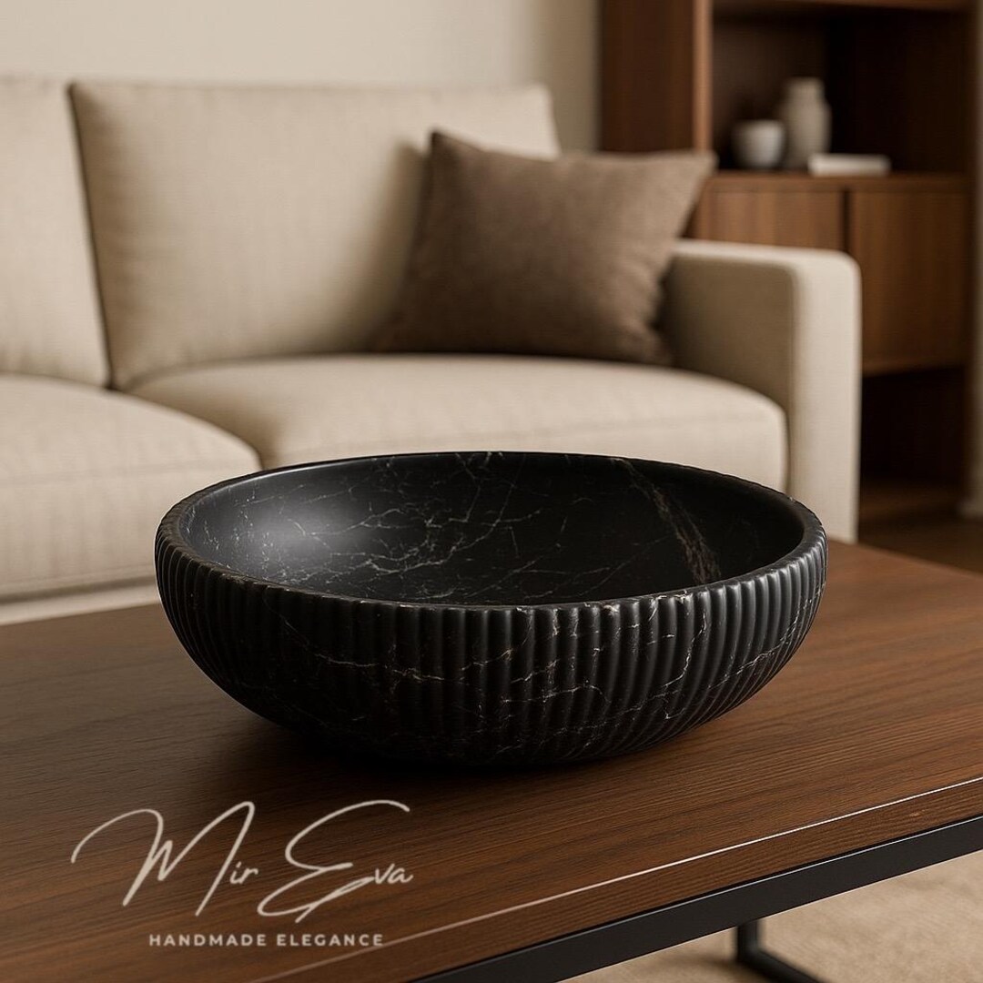 Large Black Marble Effect Bowl – Handmade Stone Decor Centerpiece - Etsy