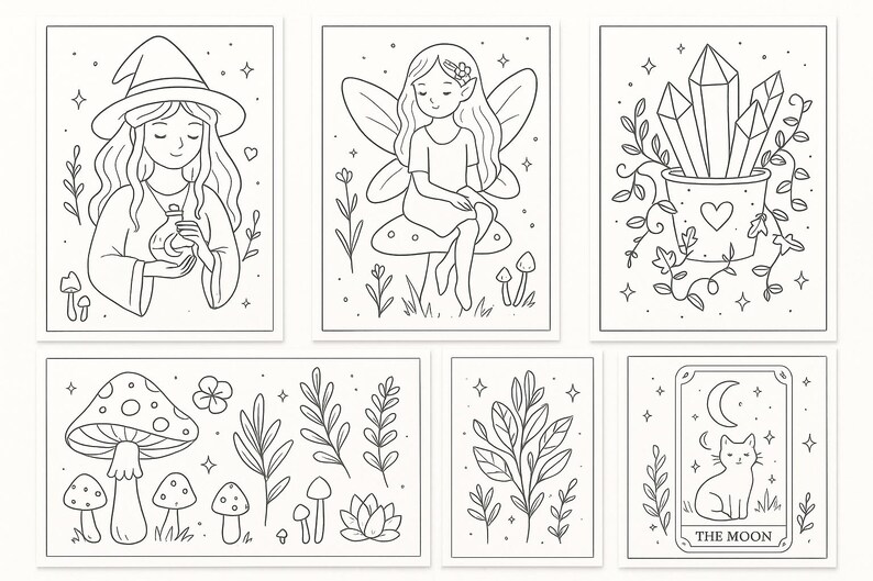 Soft Witchy Coloring Pages Bundle | Printable Cute Witch & Fairy Art ...