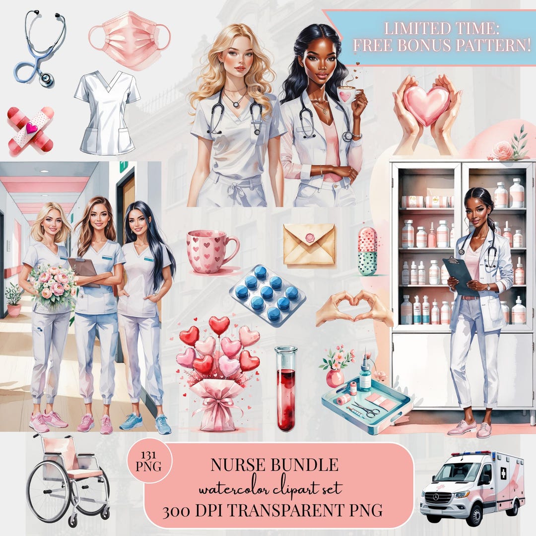 Nurse Set Clipart|digital Watercolor Medical Illustrations|pastel ...