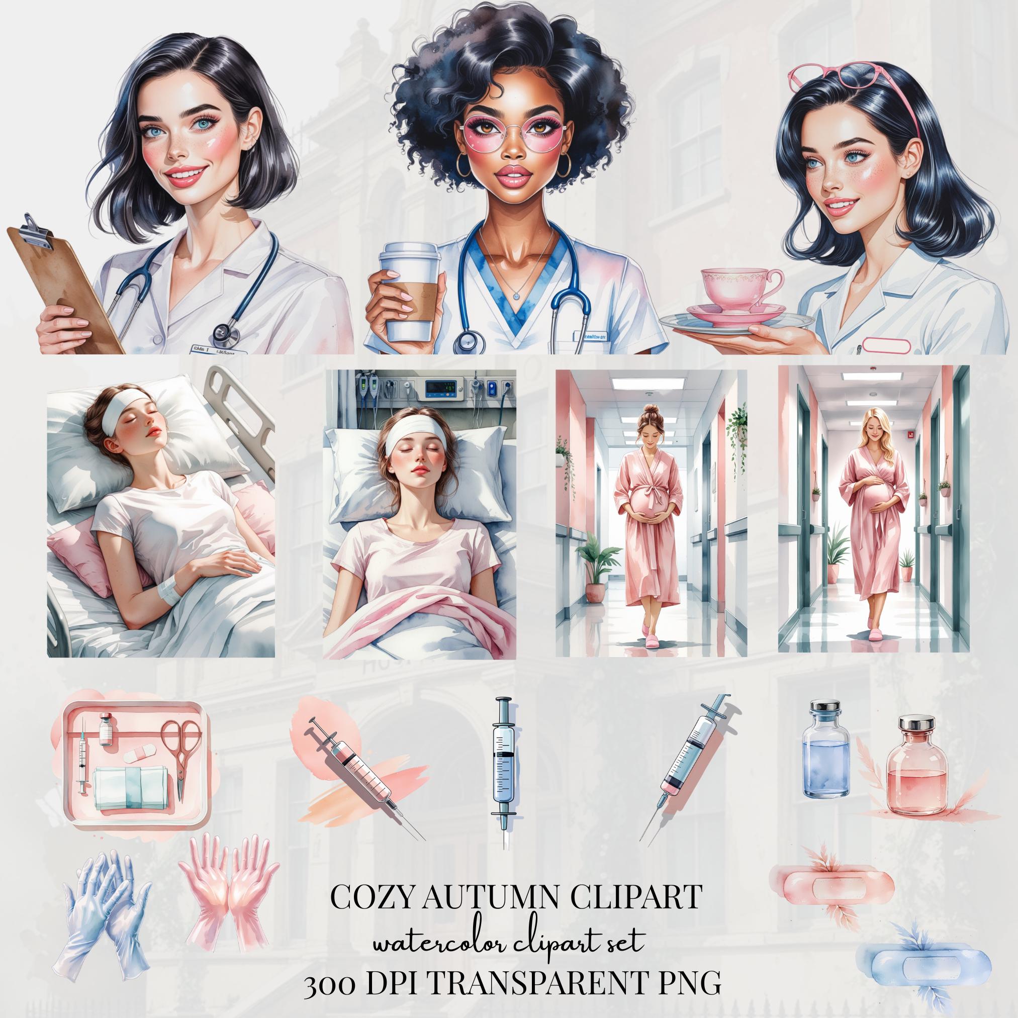 Nurse Set Clipart|digital Watercolor Medical Illustrations|pastel ...